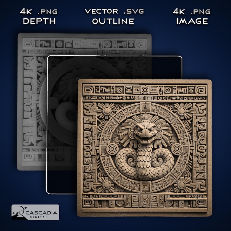 Snake Aztec Laser Engrave 4K PNG Image, Depth Map, Exact-outline Cut ...