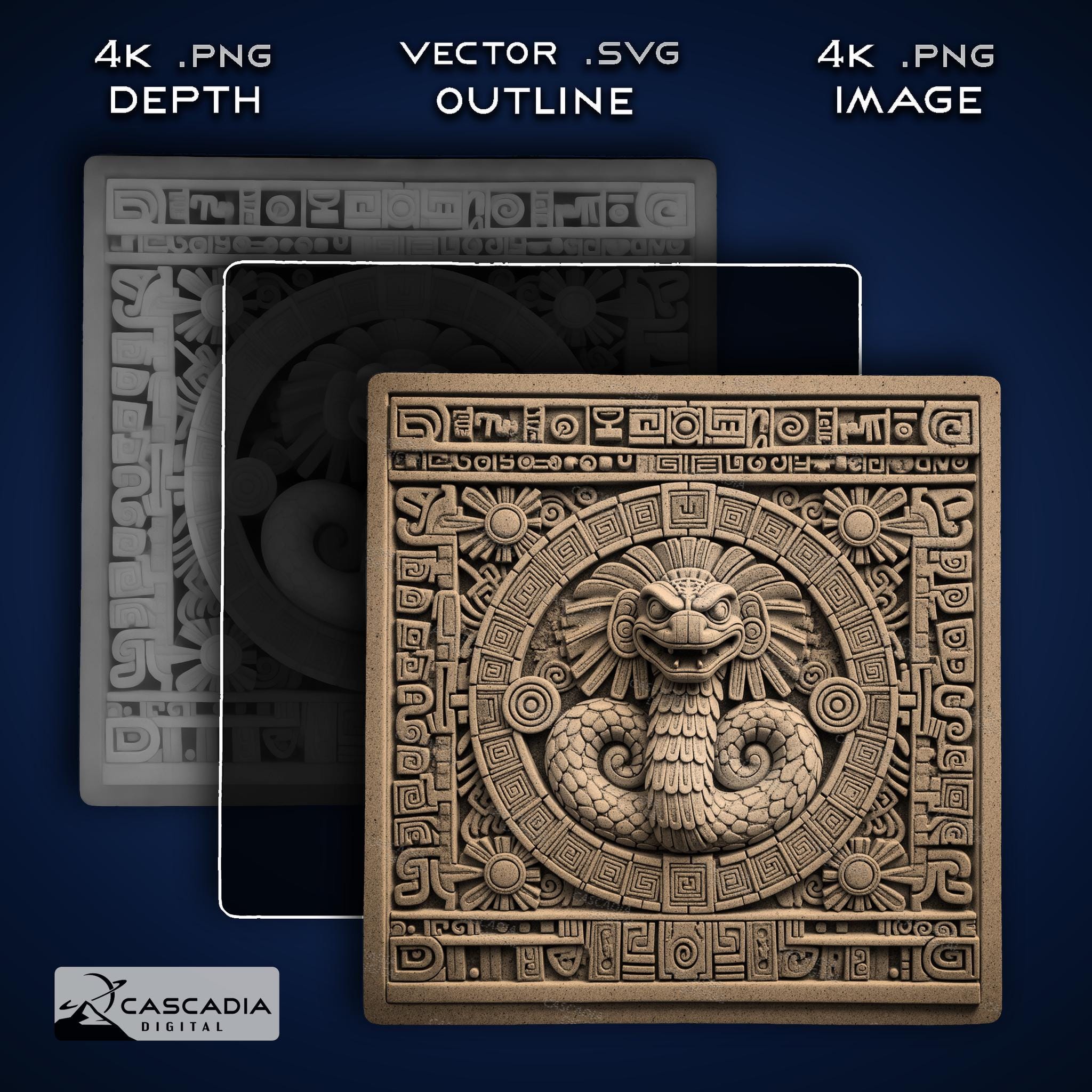 Snake Aztec - Laser Engrave 4K PNG Image, Depth Map, Exact-outline Cut ...