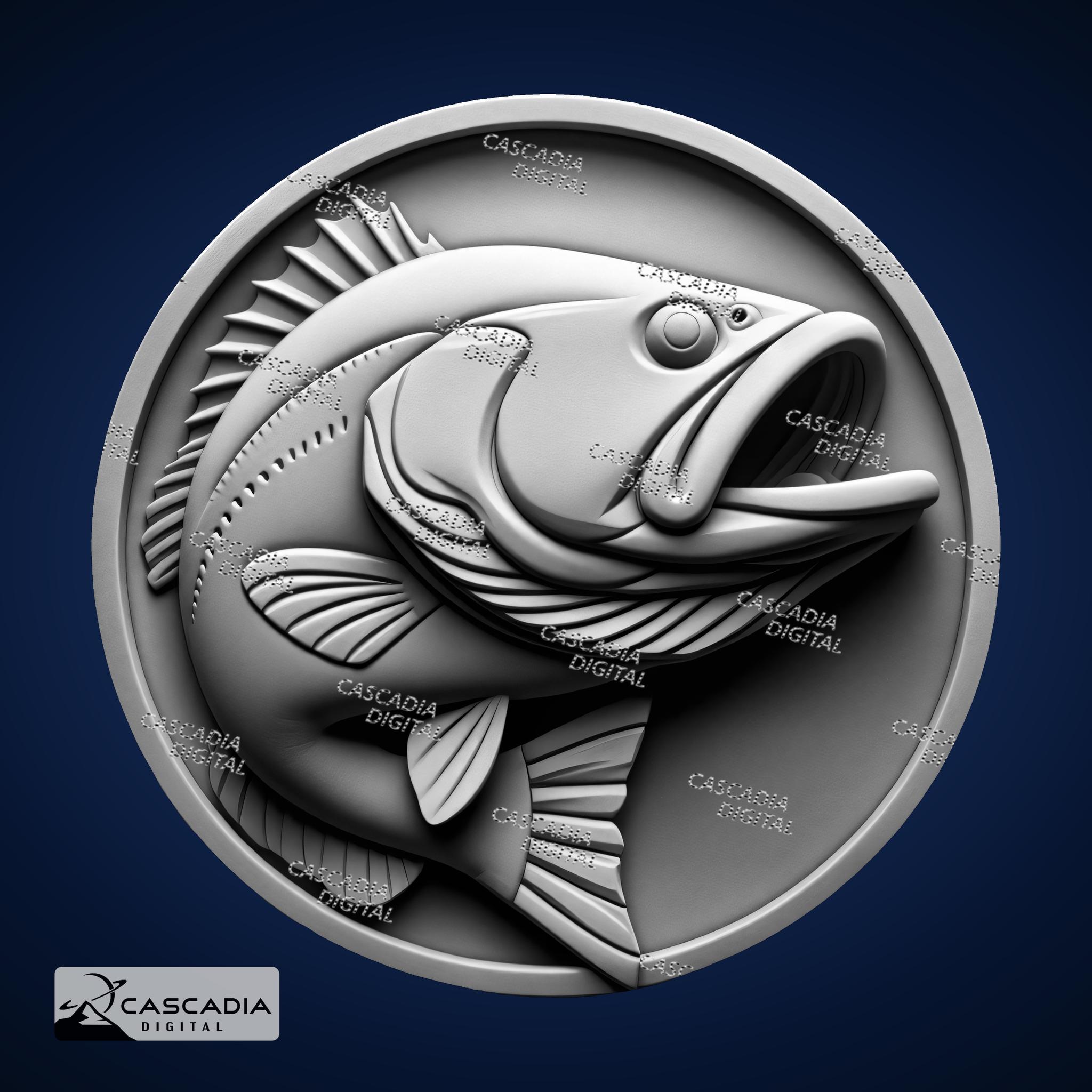 Bass Fish Round - Laser PNG, Depth Map, and SVG for Glowforge and ...