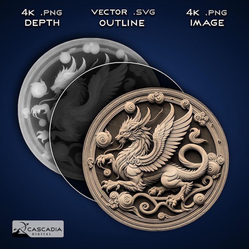 Dragon Round Laser Engrave 4K PNG Image, Exact-outline Cut File, 3D ...