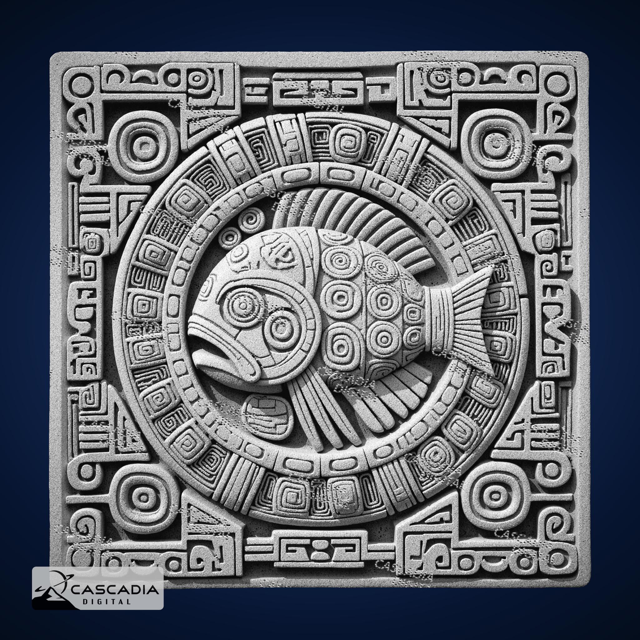 Fish Aztec - Laser Engrave 4K PNG Image, Depth Map, Exact-outline Cut ...