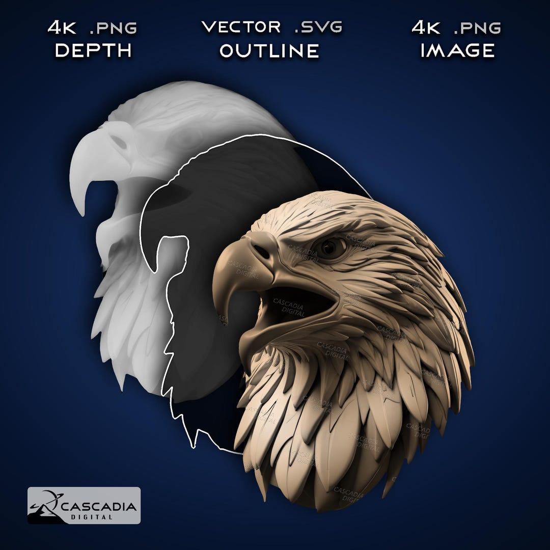 Bald Eagle Head - Laser PNG, Depth Map, and SVG for Glowforge and ...