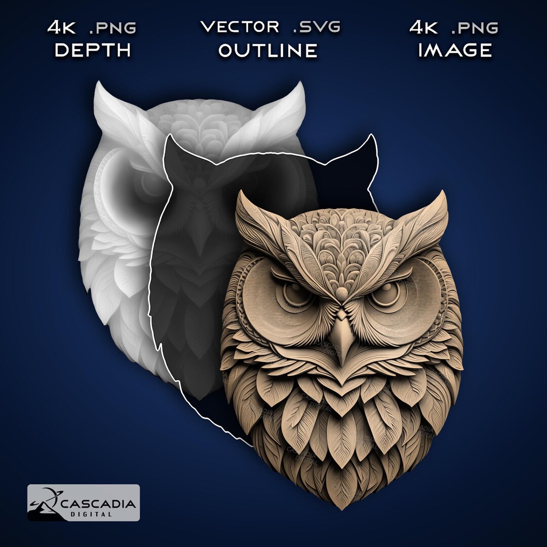 Owl - Laser Engrave 4K PNG Image, Depth Map, Exact-outline Cut File, 3D ...