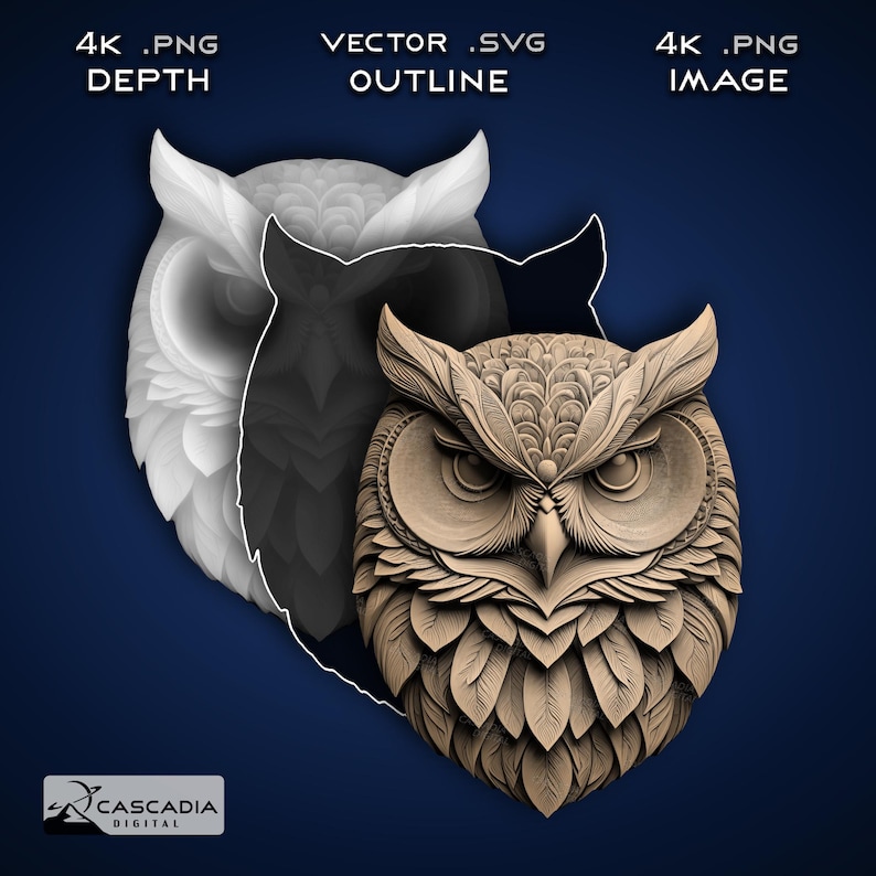 Owl - Laser Engrave 4K PNG Image, Depth Map, Exact-outline Cut File, 3D ...