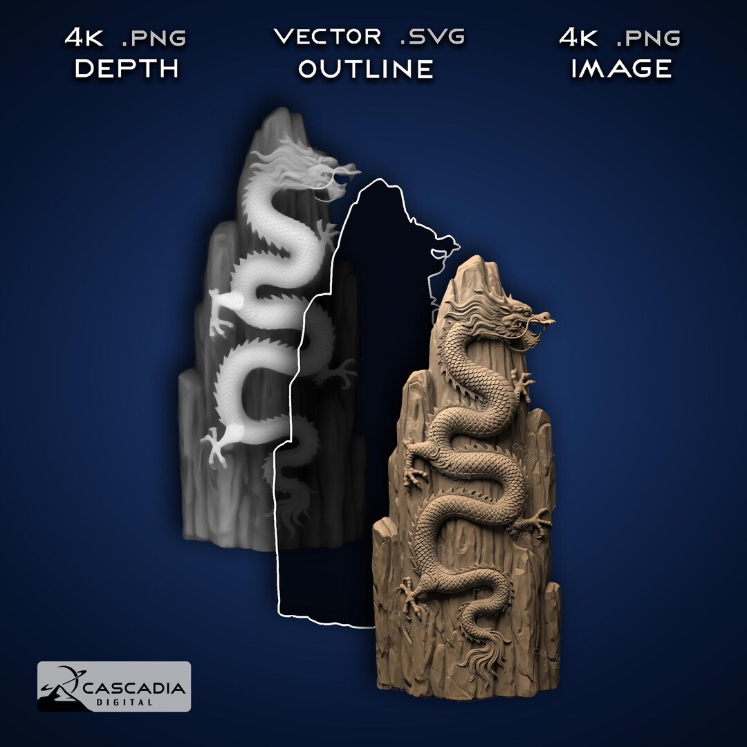 Chinese Dragon on Rock - Laser PNG, Depth Map, and SVG for Glowforge ...