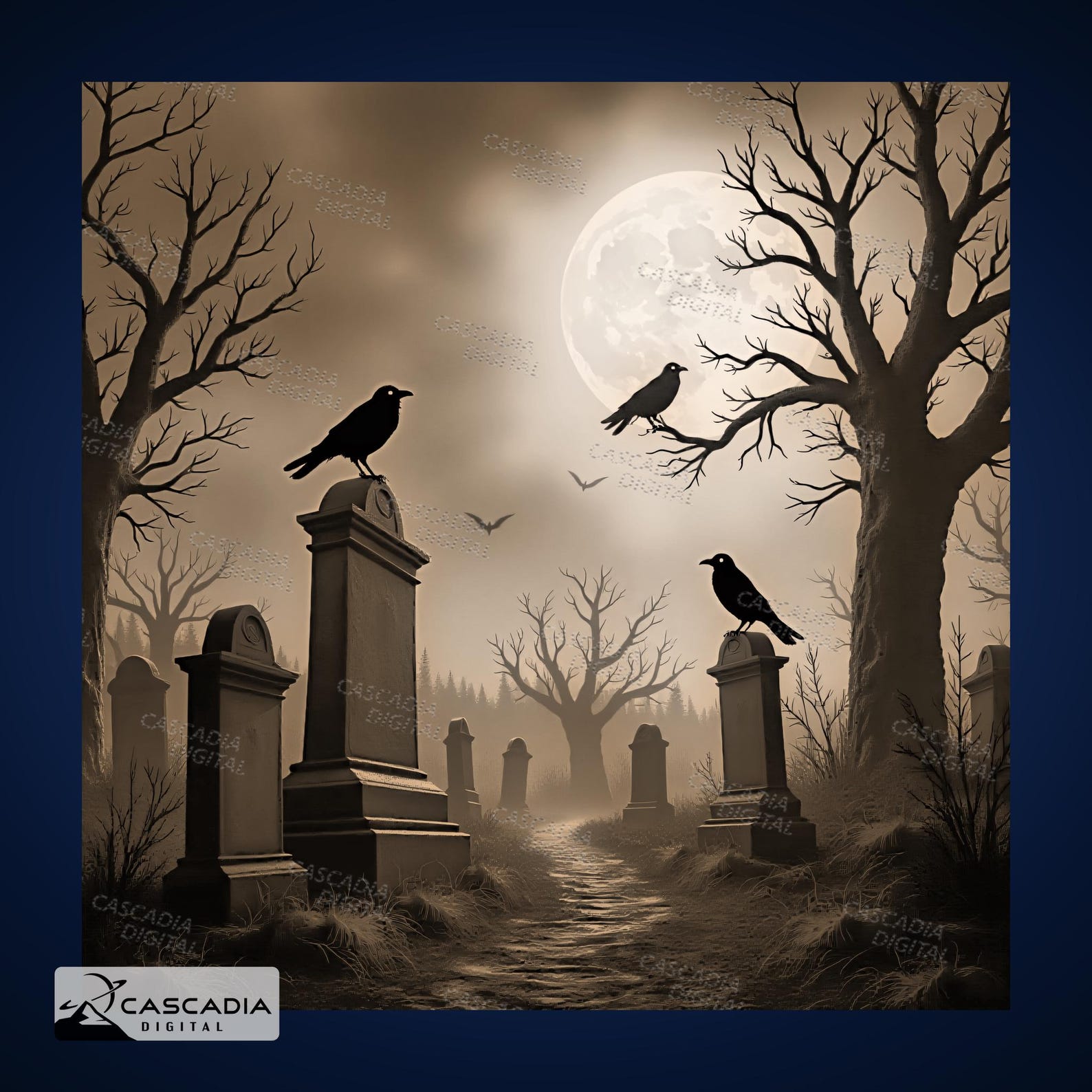 Haunted Graveyard Halloween - Laser Engrave PNG for Glowforge and ...