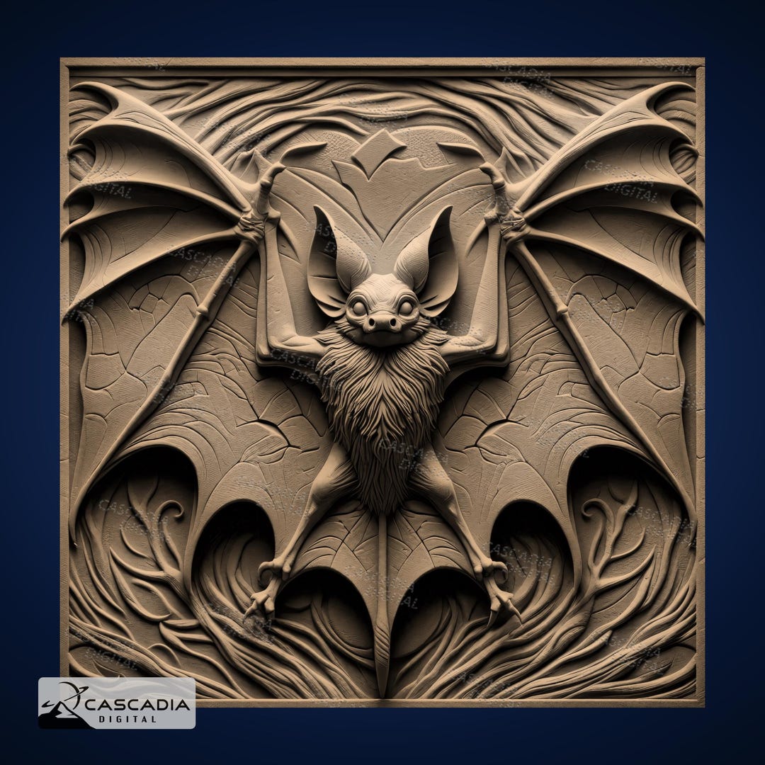 Bat Laser Engrave 4K PNG Image, Depth Map, Wood Slate 3D Illusion ...