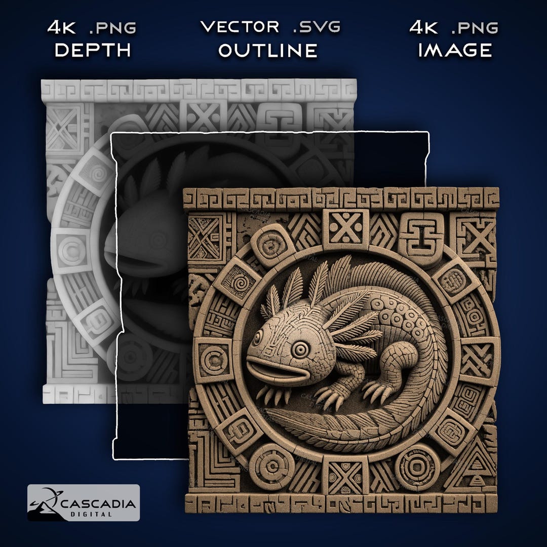 Axolotl Aztec - Laser PNG, Depth Map, and SVG for Glowforge and ...
