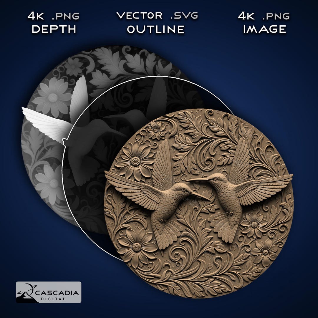 Hummingbirds Floral Round - Laser PNG, Depth Map, and SVG for Glowforge ...