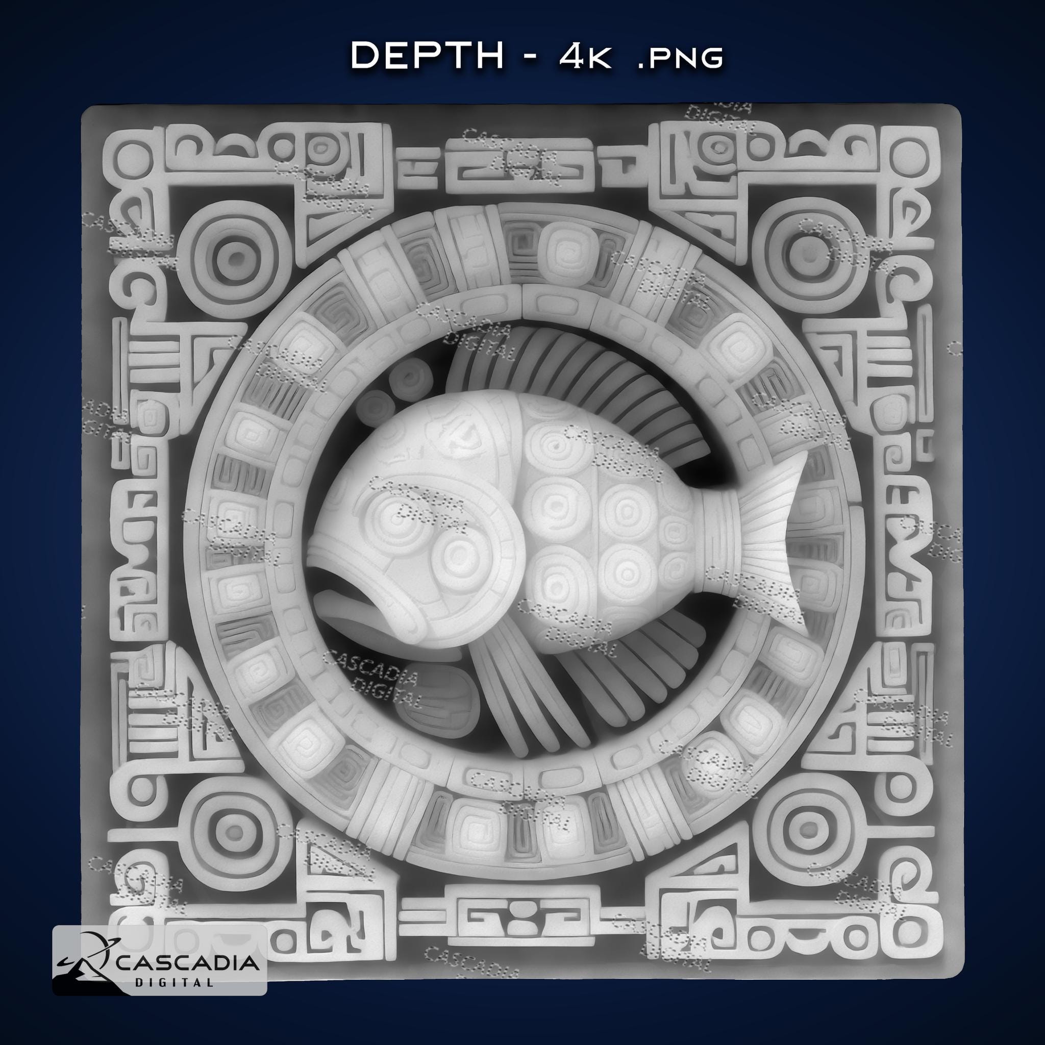 Fish Aztec - Laser Engrave 4K PNG Image, Depth Map, Exact-outline Cut ...