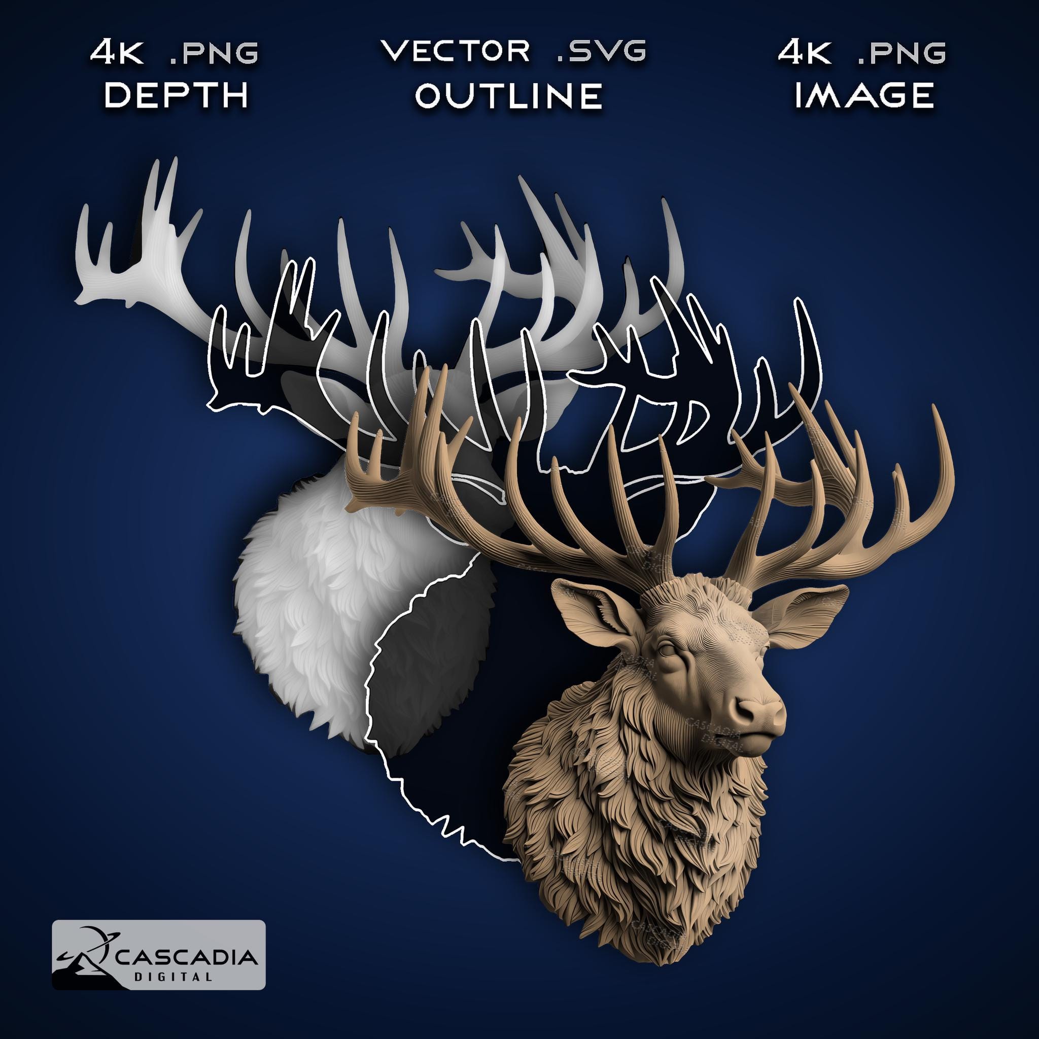 Elk Head - Laser PNG, Depth Map, and SVG for Glowforge and Lightburn - Etsy