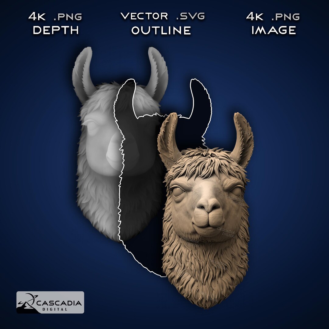 Llama Alpaca Head Front - Laser PNG, Depth Map, and SVG for Glowforge ...