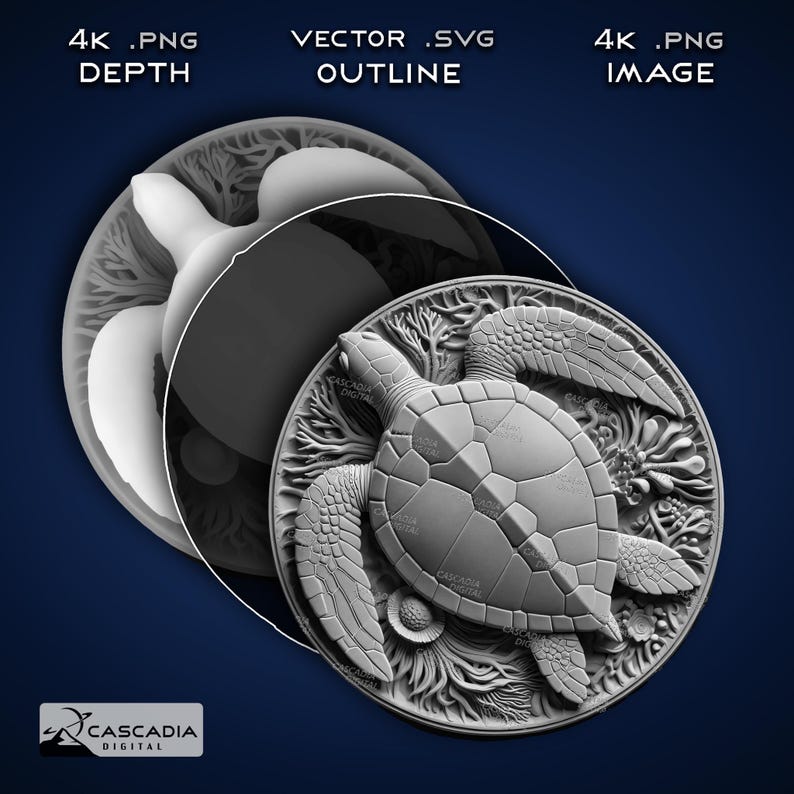 Sea Turtle Round Laser 4K PNG Image, 3D Depth Map, SVG Outline Vector ...
