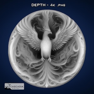 Phoenix Round - Laser Engrave 4K PNG Image, Depth Map, Exact-outline ...