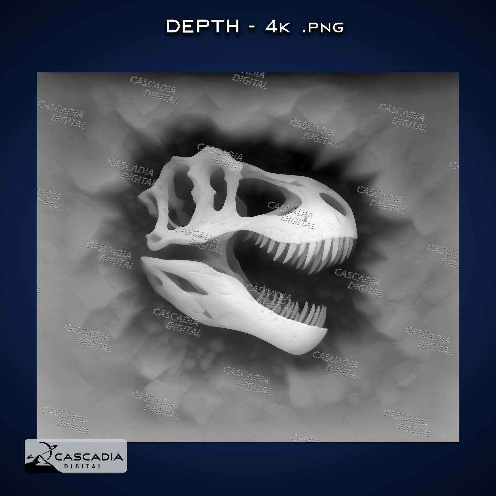 Trex Fossil Skull in Rock Laser Engrave 4K PNG Image, Depth Map, Wood ...