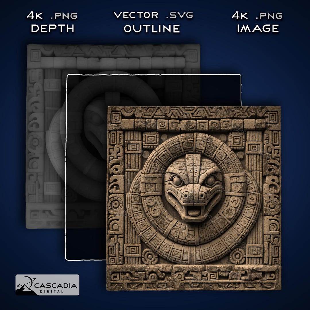 Snake Aztec - Laser Engrave 4K PNG Image, Depth Map, Exact-outline Cut ...