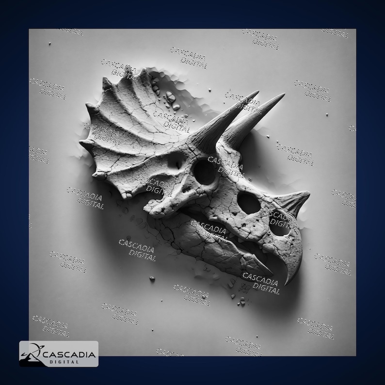 Triceratops Fossil Skull - Laser Engrave 4K PNG Image, Depth Map, Wood ...