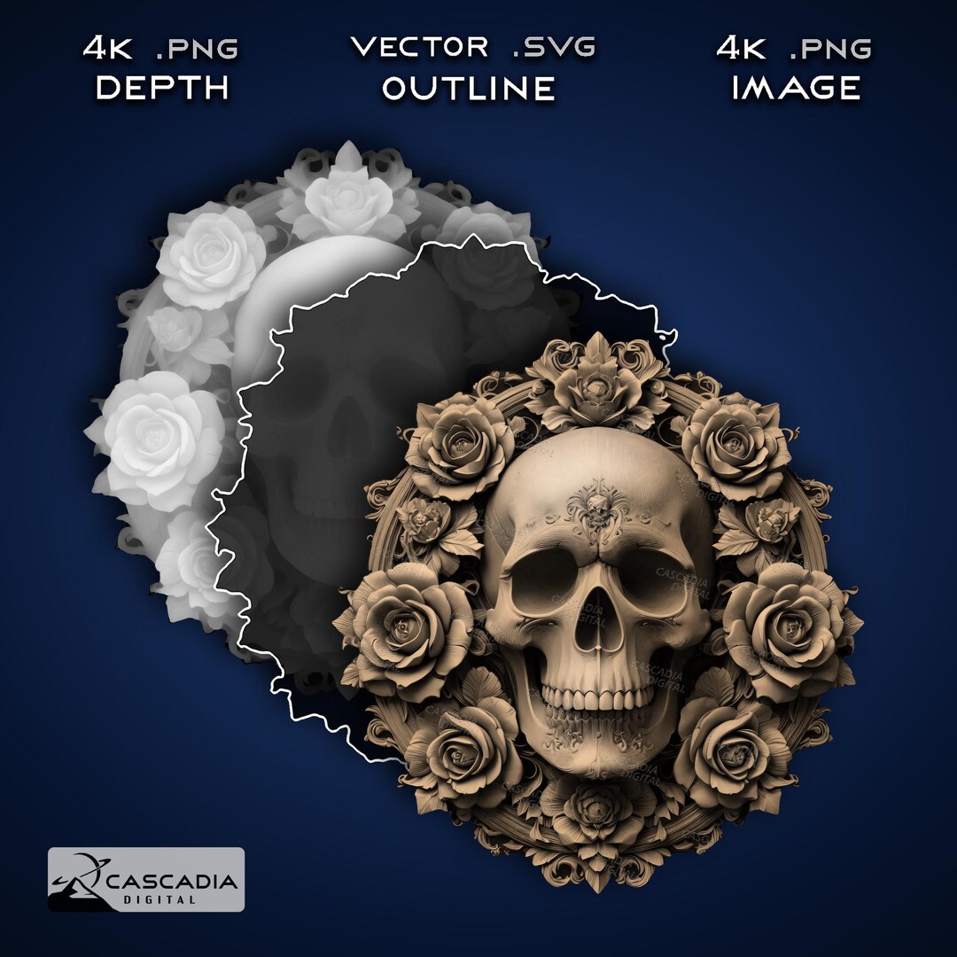 Skull Round - Laser Engrave 4K PNG Image, Depth Map, Exact-outline Cut ...
