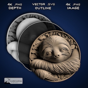 Sloth Round - Laser PNG, Depth Map, and SVG for Glowforge and Lightburn ...