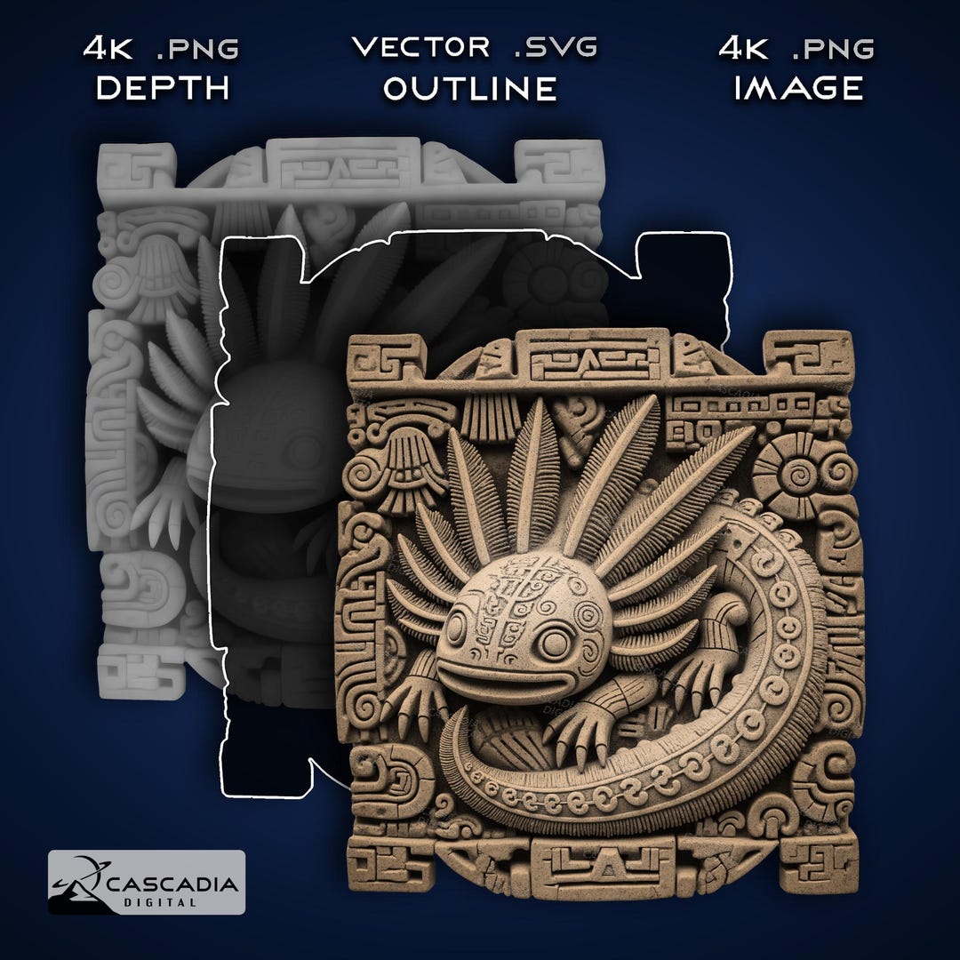 Axolotl Aztec - Laser PNG, Depth Map, and SVG for Glowforge and ...
