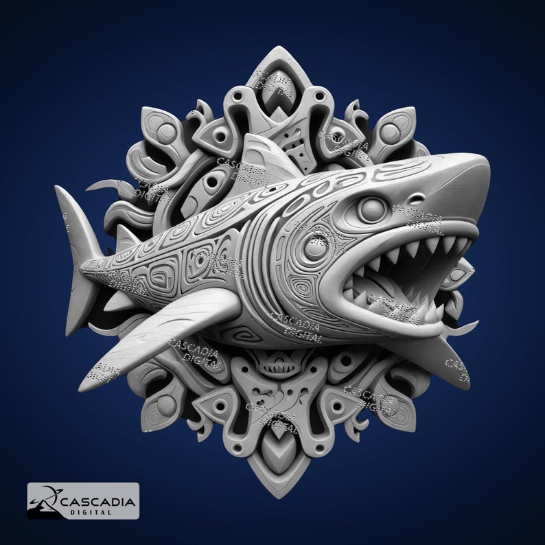 Shark Native Inuit - Laser PNG, Depth Map, and SVG for Glowforge and ...