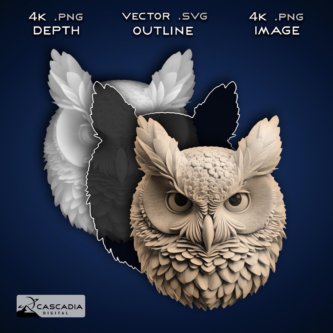 Horned Owl - Laser Engrave 4K PNG Image, Depth Map, Exact-outline Cut ...