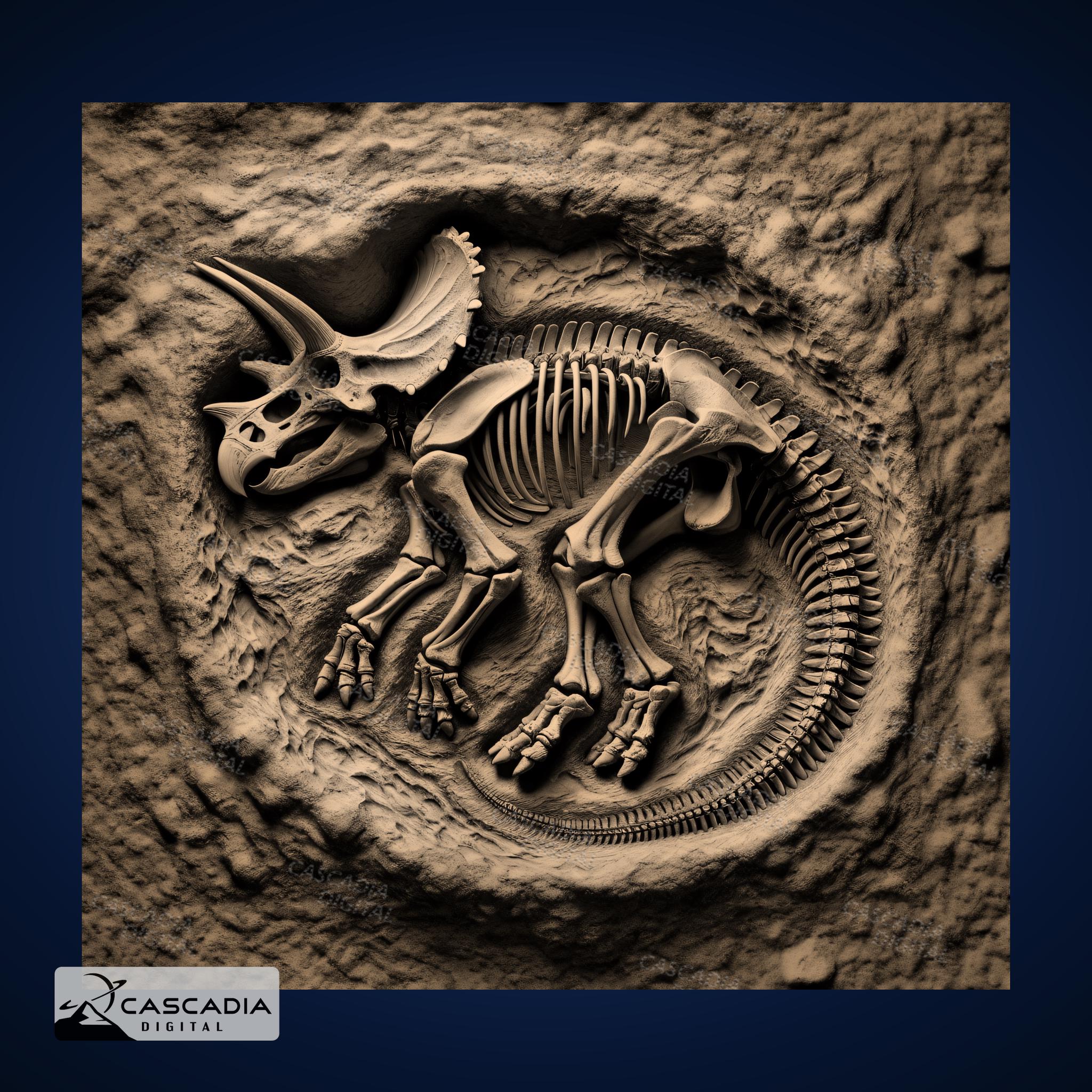 Triceratops Fossil Full - Laser Engrave 4K PNG Image, Depth Map, Wood ...