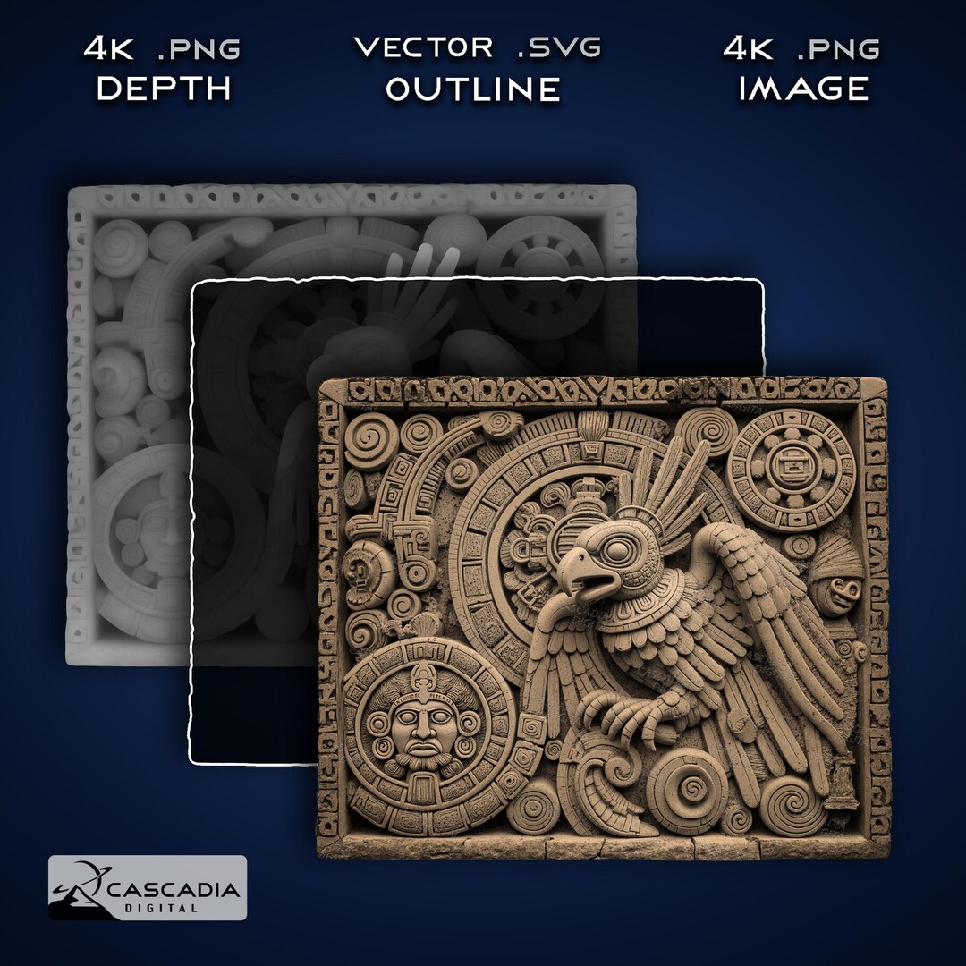 Eagle Raven Aztec - Laser Engrave 4K PNG Image, Depth Map, Exact ...