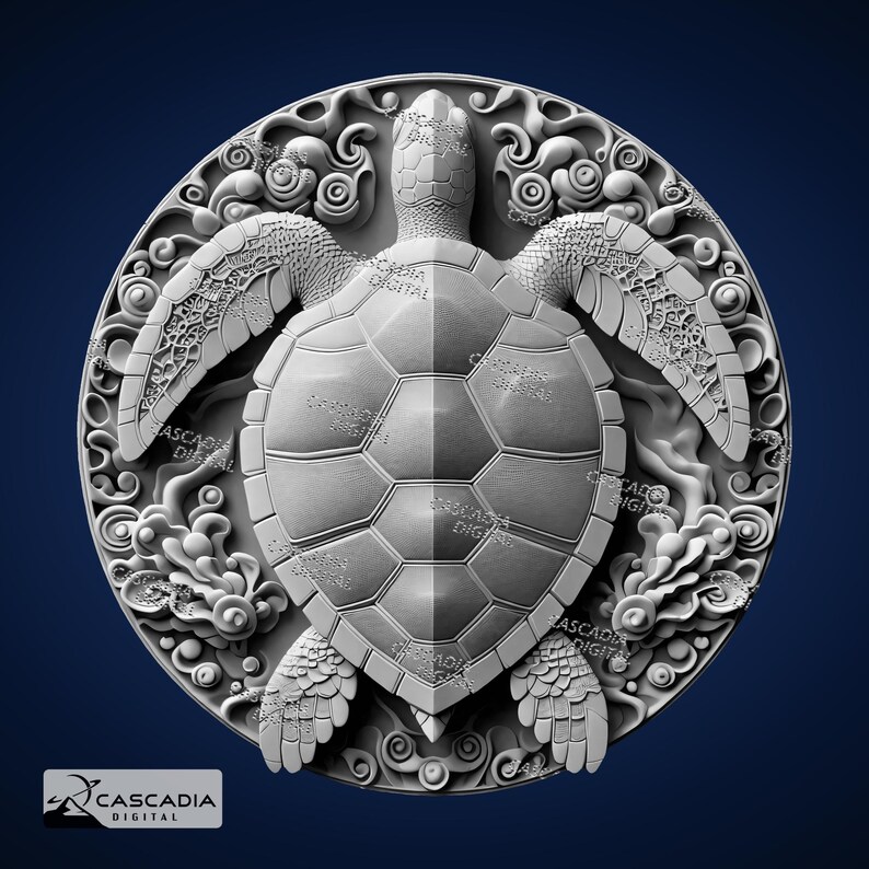 Sea Turtle Round - Laser Engrave 4K PNG Image, Depth Map, Exact-outline ...