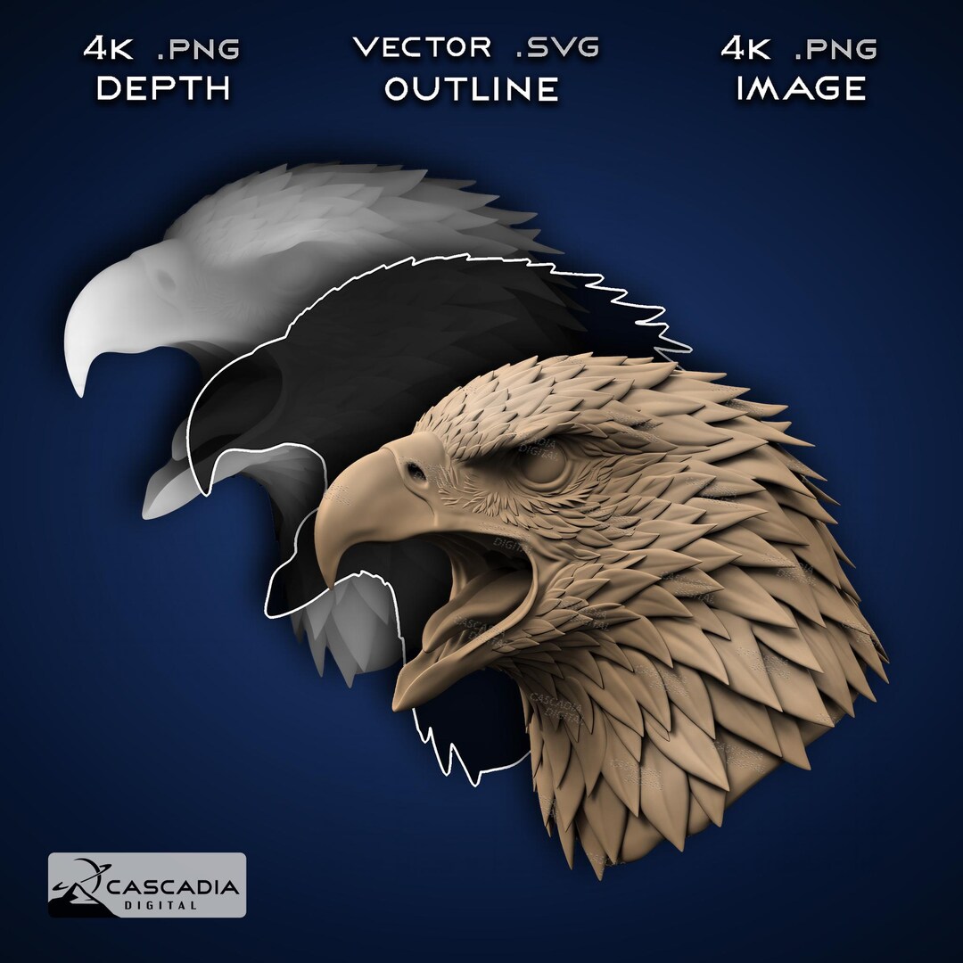 Eagle Head - Laser PNG, Depth Map, and SVG for Glowforge and Lightburn ...