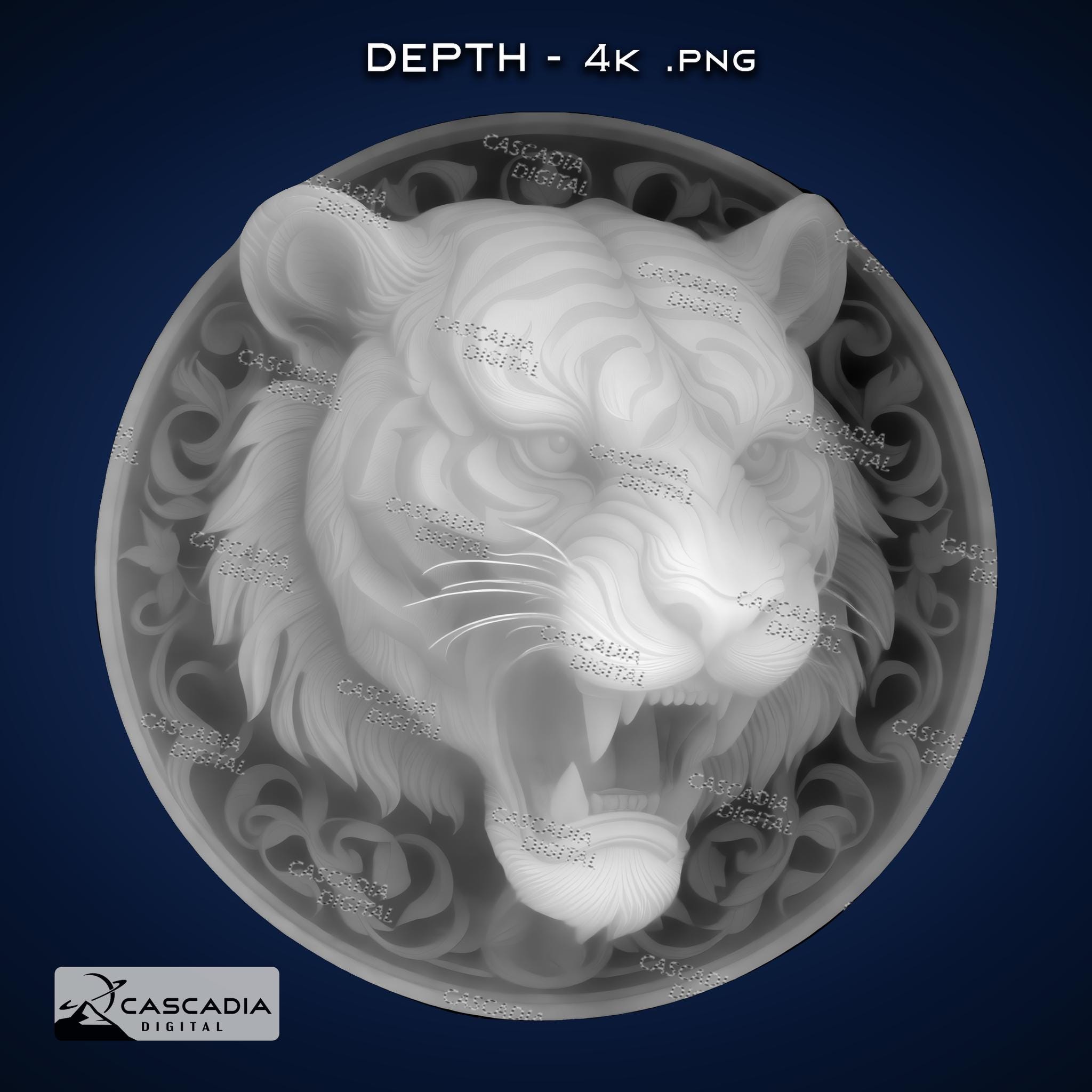 Tiger Head Round - Laser Engrave 4K PNG Image, Depth Map, Exact-outline ...