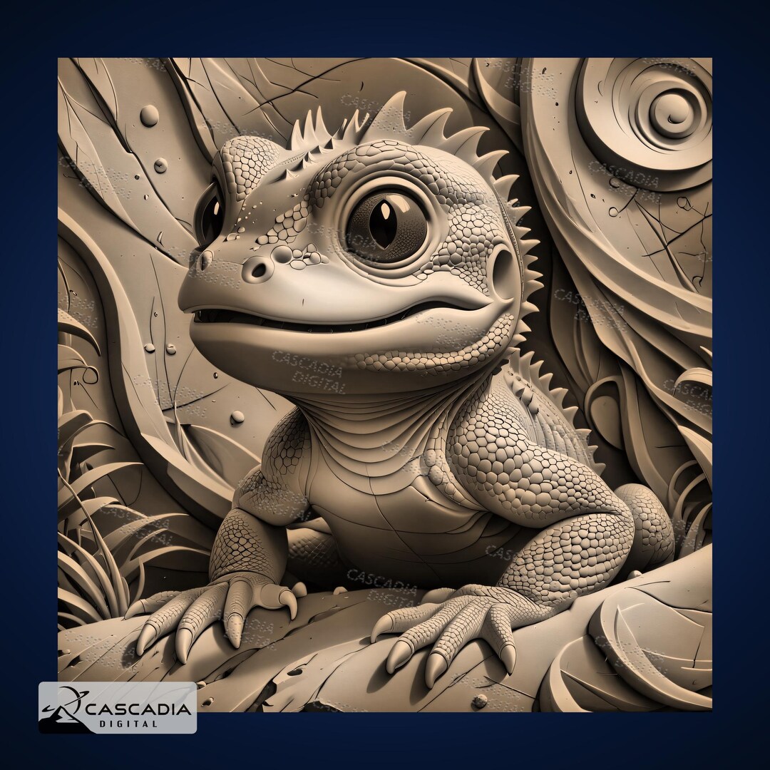 Cute Lizard Reptile - Laser Engrave 4K PNG Image, Depth Map, Wood Slate ...