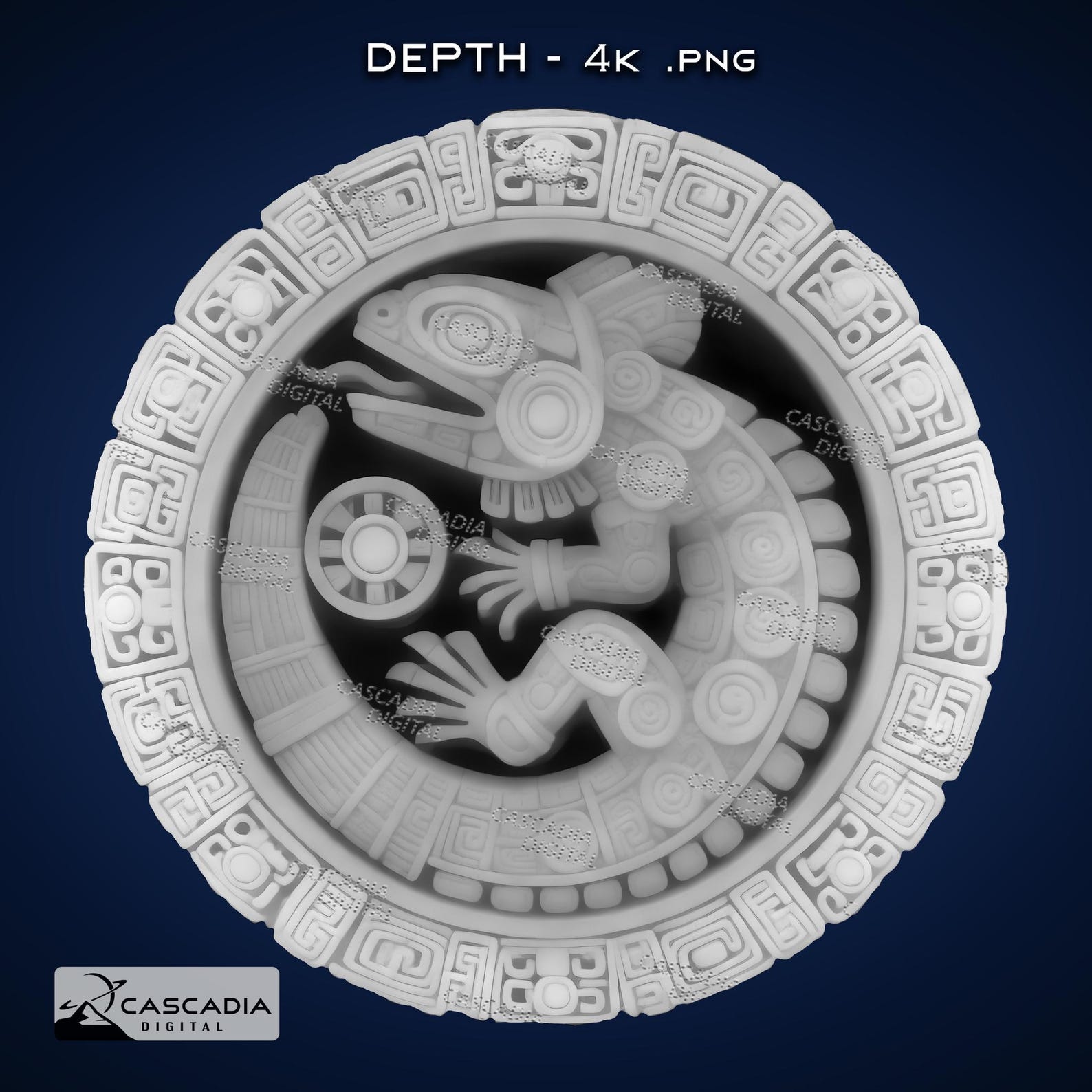 Lizard Round Aztec - Laser Engrave 4K PNG Image, Depth Map, Exact ...