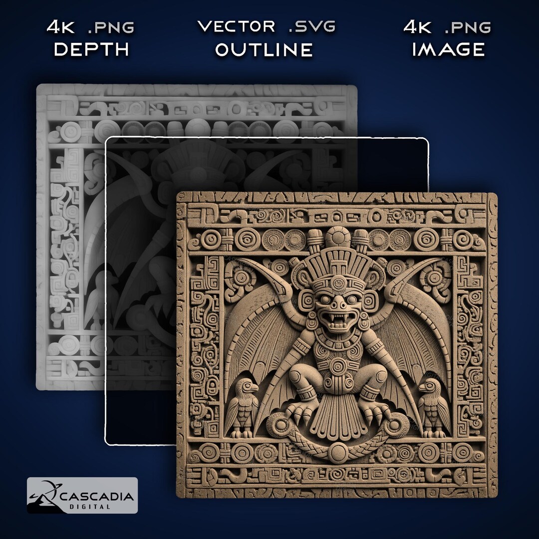 Bat Aztec - Laser PNG, Depth Map, and SVG for Glowforge and Lightburn ...