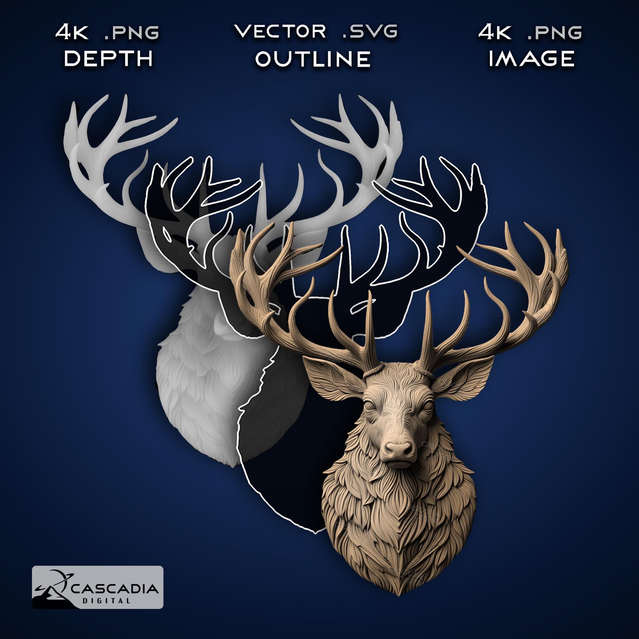 Deer Head - Laser Engrave 4K PNG Image, Depth Map, Exact-outline Cut ...