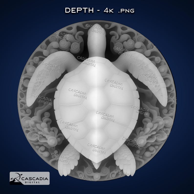 Sea Turtle Round - Laser Engrave 4K PNG Image, Depth Map, Exact-outline ...