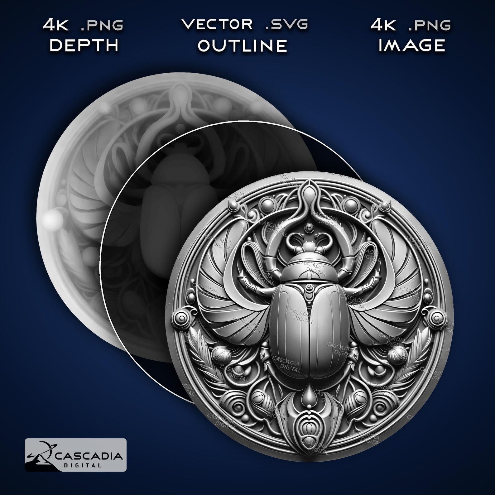 Scarab Egyptian Round Laser 4K PNG Image, 3D Depth Map, SVG Outline ...