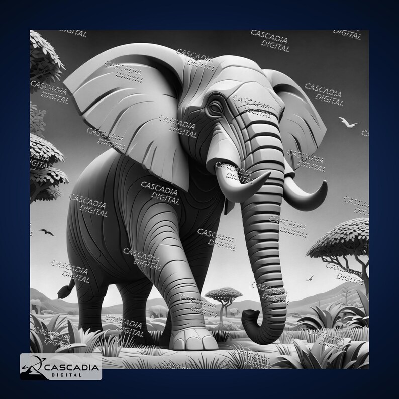 Elephant Laser Engrave 4K PNG Image, Wood Slate 3D Illusion, Laser Burn ...