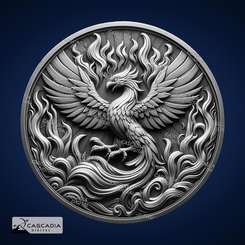 Phoenix Round - Laser Engrave 4K PNG Image, Depth Map, Exact-outline ...
