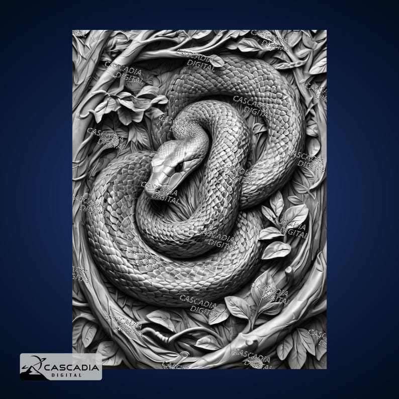 Python Snake in Tree Laser Engrave 4K PNG Image, 3D Illusion, Laser ...