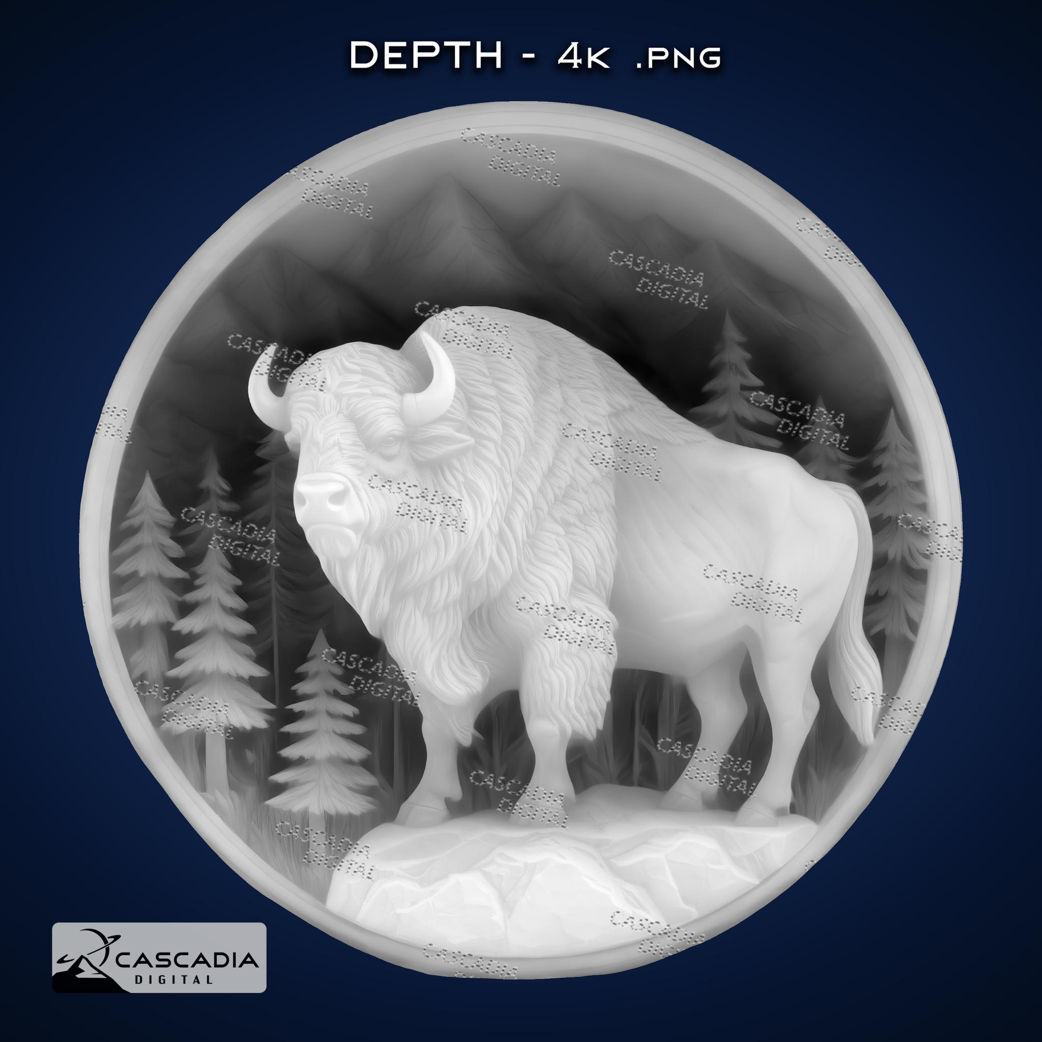 Bison Round - Laser PNG, Depth Map, and SVG for Glowforge and Lightburn ...