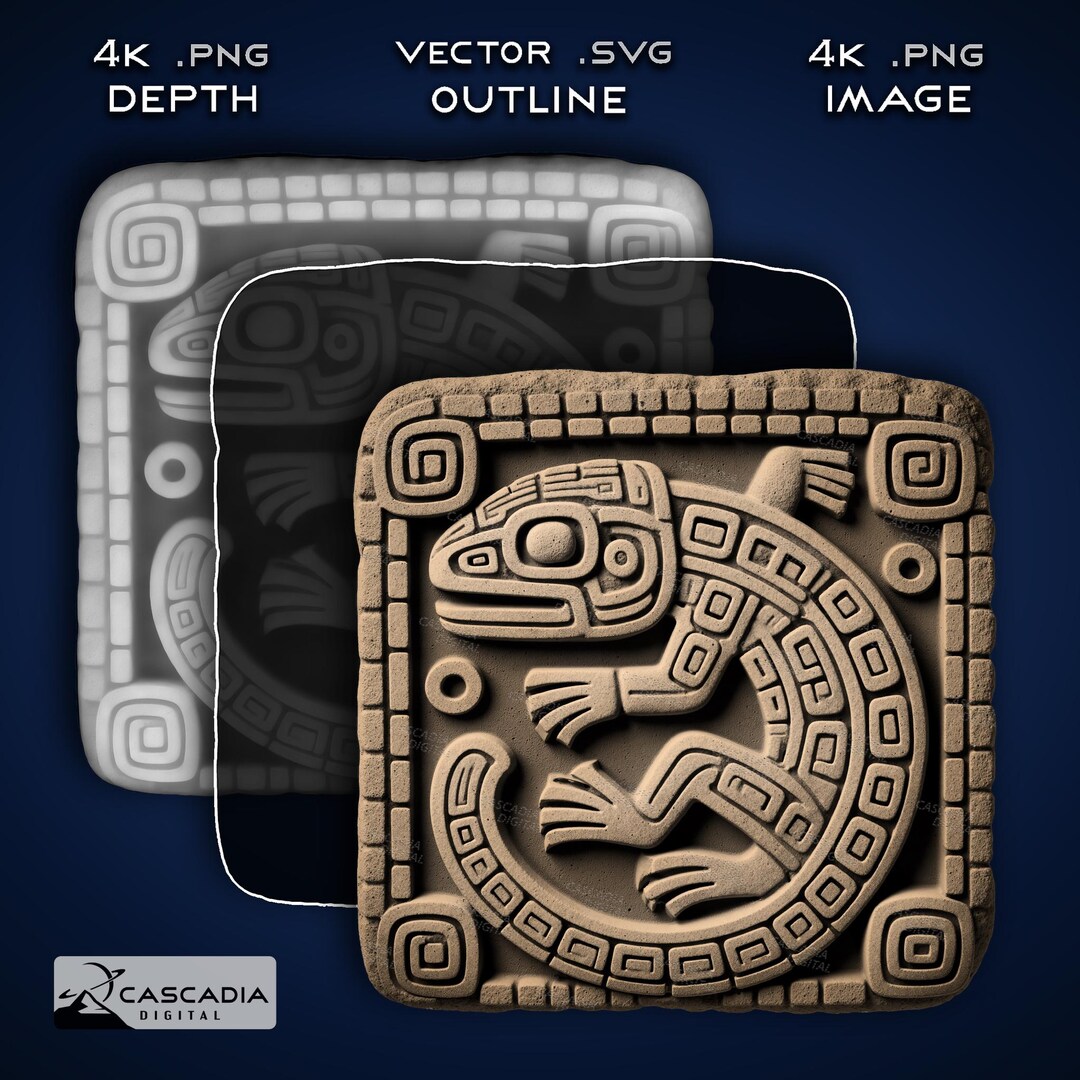 Lizard Aztec - Laser Engrave 4K PNG Image, Depth Map, Exact-outline Cut ...