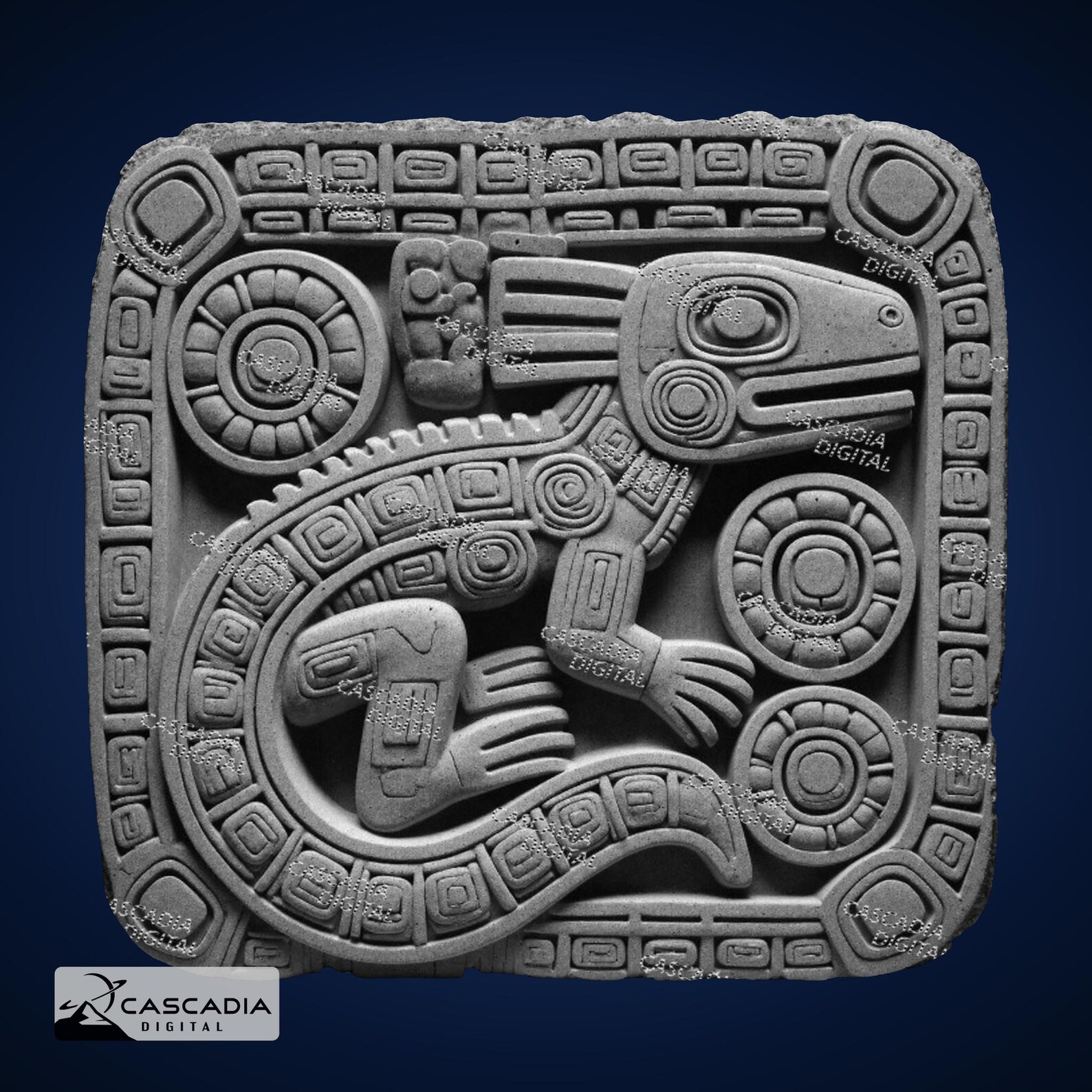 Lizard Aztec Round - Laser Engrave 4K PNG Image, Depth Map, Exact ...