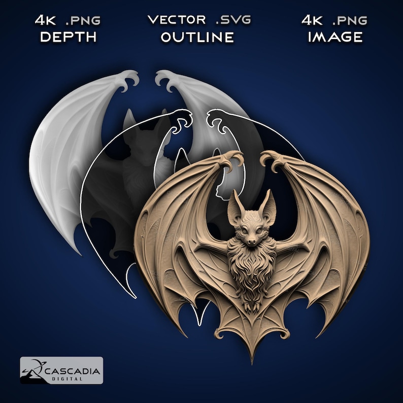 Bat - Laser Engrave 4K PNG Image, Depth Map, Exact-outline Cut File, 3D ...