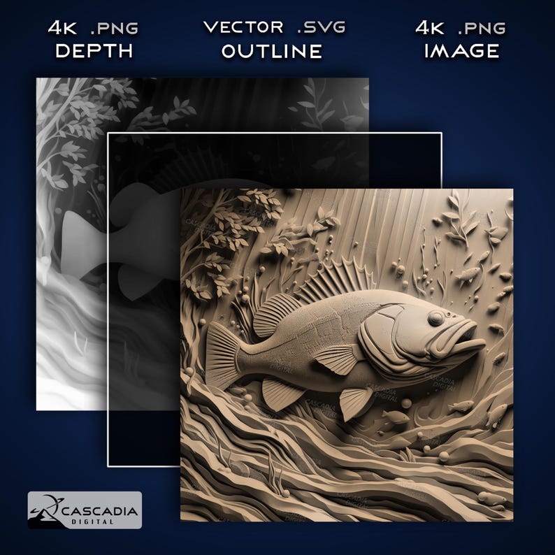 Largemouth Bass Laser 4K PNG Image, 3D Depth Map, SVG Outline Vector ...