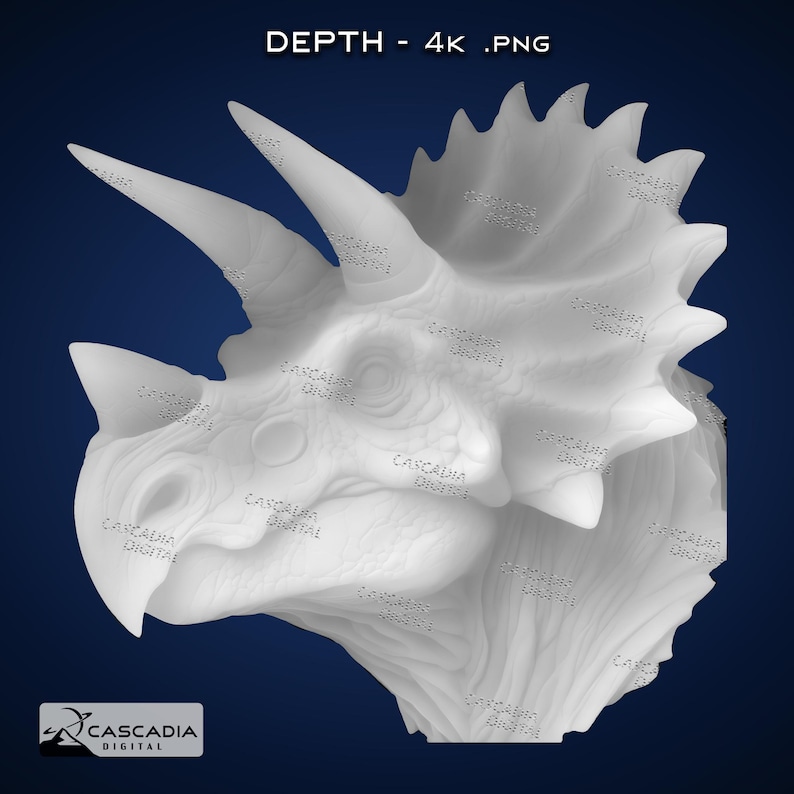 Triceratops Head - Laser Engrave 4K PNG Image, Depth Map, Exact-outline ...