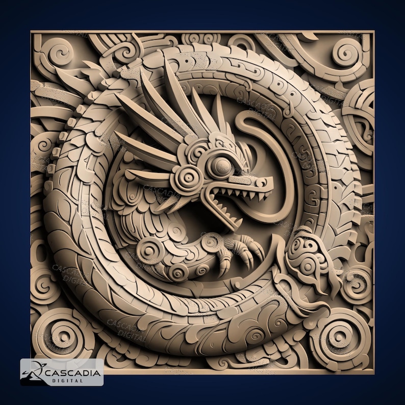 Quetzalcoatl Serpent Bird - Laser Engrave 4K PNG Image, Depth Map, Wood ...
