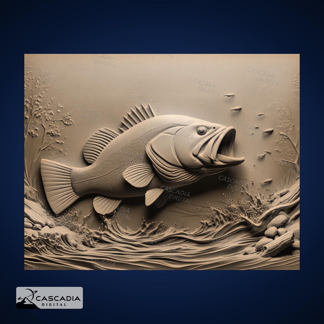 Large Mouth Bass - Laser Engrave 4K PNG Image, Depth Map, Wood Slate 3D ...