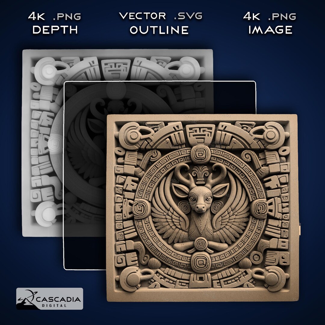 Deer Aztec - Laser Engrave 4K PNG Image, Depth Map, Exact-outline Cut ...