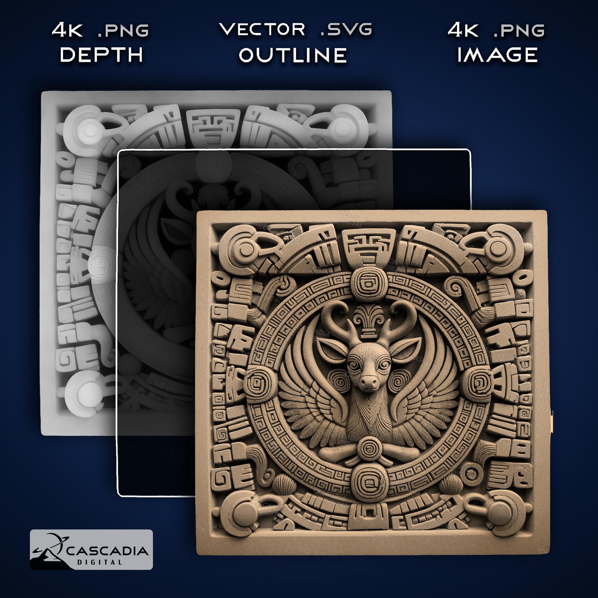 Deer Aztec - Laser PNG, Depth Map, and SVG for Glowforge and Lightburn ...